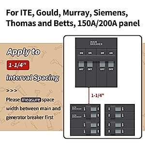 Generator-Interlock Kit for Siemens Murray - 150 or 200 amp Panels, 1-1/4” Spacing Between Main Breaker & Generator Circuit Breaker, Professional Interlock Kit for ITE, Gould, Thomas, Betts, Siemens