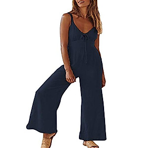 Womens V-Neck Spaghetti Strap Mitiy Sleeveless Wide Leg One Piece Jumpsuit Romper Playsuit