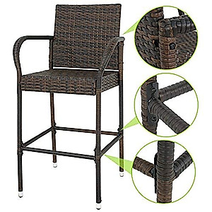 ZENY Set of 2 Wicker Barstool All Weather Dining Chairs Outdoor Patio Furniture Wicker Chairs Bar Stool with Armrest