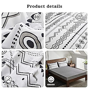 Flysheep Boho Bed in a Bag 7 Pieces Queen Size, Black and White Bohemian Geometric Reversible Bed Comforter Set for All Season(1 Comforter, 1 Flat Sheet, 1 Fitted Sheet, 2 Pillow Shams, 2 Pillowcases)