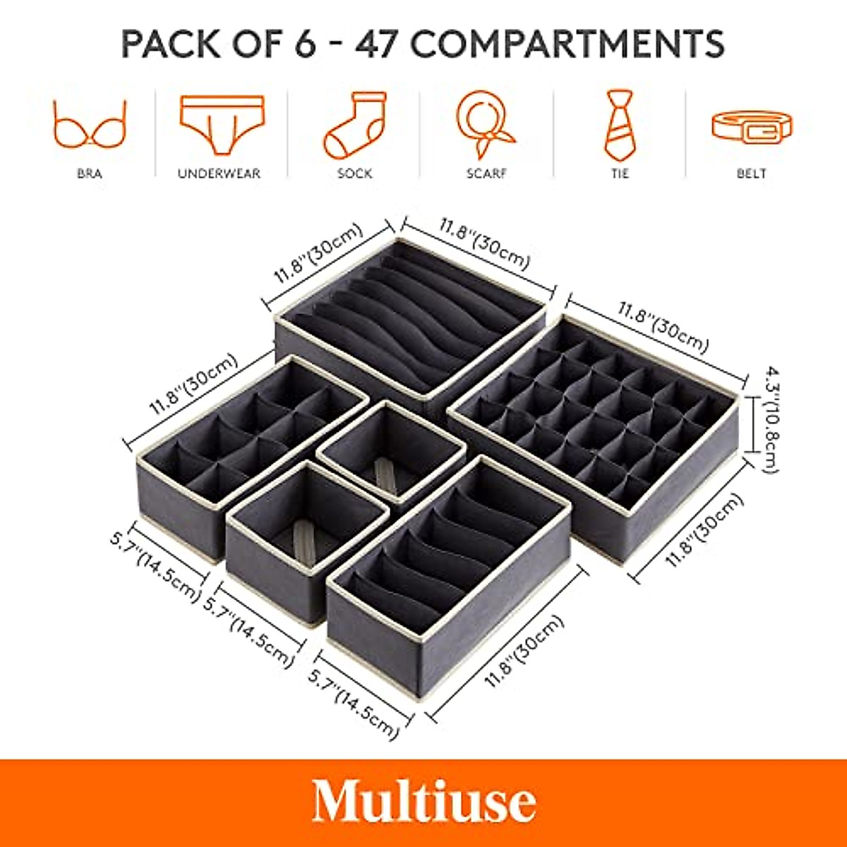 Lifewit 6 PCS Drawer Underwear Organizers, Bundle with 3 Pack Sock Organizers, Grey