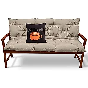 HZWDD Waterproof Bench Cushion with Backrest, 2 or 3 Seat Swing Replacement Cushions with Throw Pillow Overstuffed for Garden Patio Swing Outdoor Bench Cushions(Khaki,40 x 60 in)