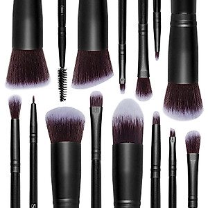 SHANY Makeup Brushes - Black Bombshell - 14-Piece Brush Set – Foundation Powder Concealers Eye Shadows Makeup brushes - Complete Kabuki Makeup Brush Set in Black - 14 PCS
