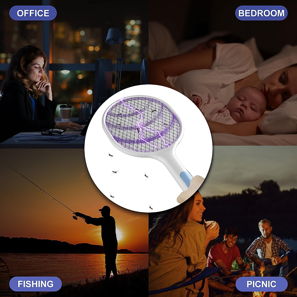 Bug Zapper 2 Pack, VANELC Electric Fly Swatter Racket Fly Zapper, 3000 Volt USB Rechargeable Fly Trap Mosquito Zapper Pest Insects Control for Home, Kitchen, Office, Outdoor