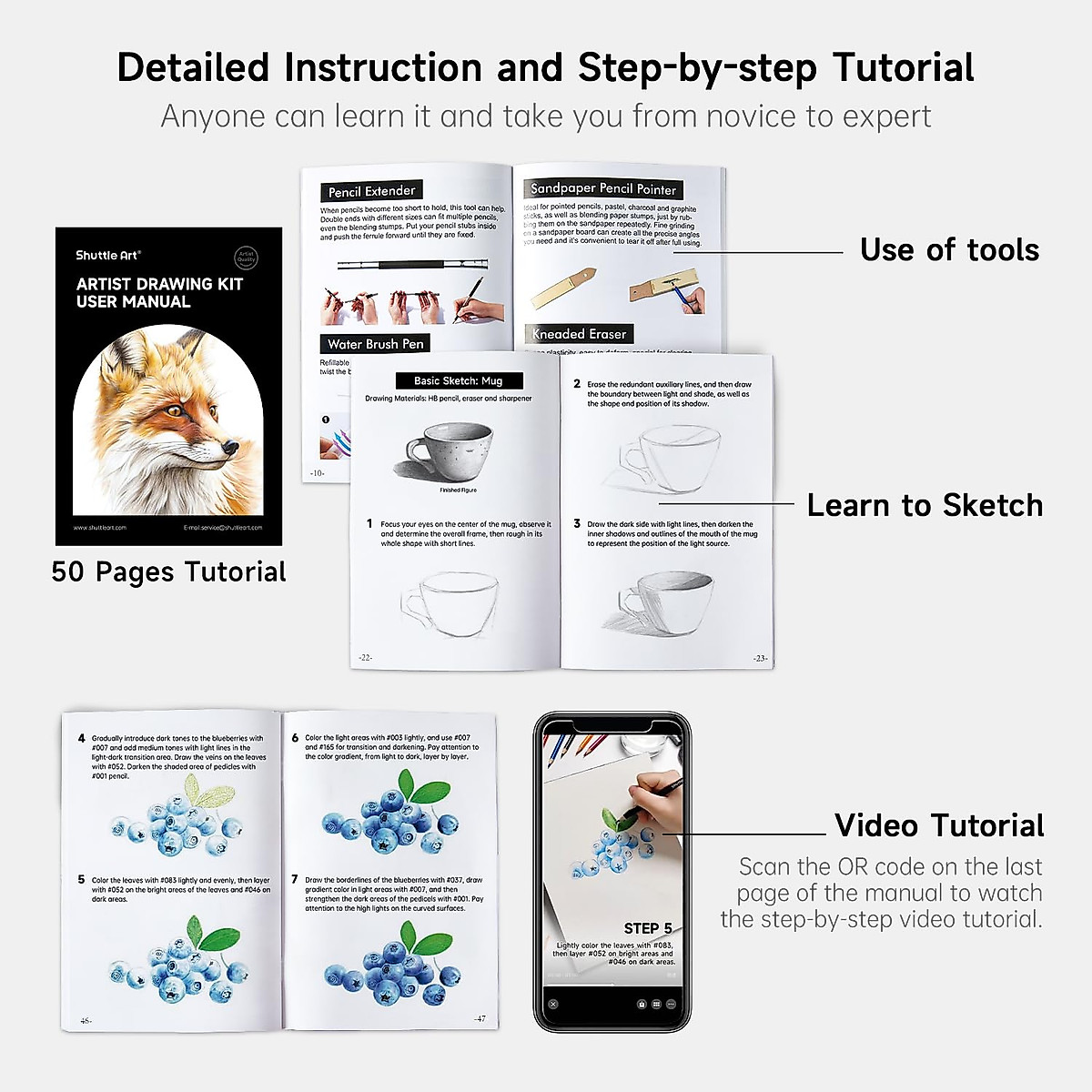116 PCS Drawing Kit, Shuttle Art Complete Drawing Supplies with Sketch Pencils, Colored Pencils, Graphite, Charcoal Sticks, Professional Drawing Tools and Paper Pads for Artists, Beginners and Kids