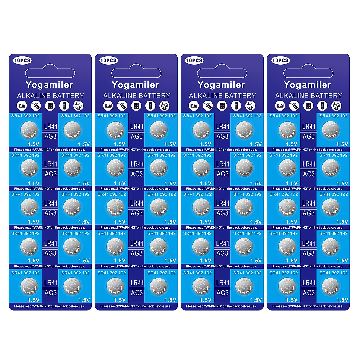 Yogamiler 40-Pack LR41 AG3 392 192 SR41 384 736 L736F Battery 1.5V Button Cell Batteries