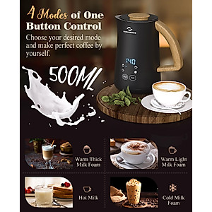Nuovoware 4-in-1 Milk Frother and Steamer with Temperature Control Display Screen, Electric Automatic Frother for Hot Chocolate Milk, Cappuccinos, Latte, Macchiato, Black