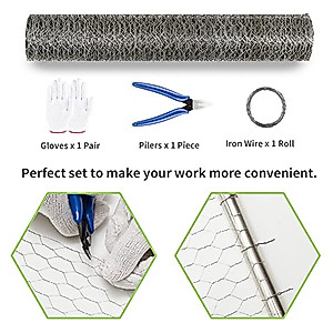 HONSREO Chicken Wire Fencing 16.9 Inch x 49.2 Ft, Poultry Wire Netting 0.6 Inch Hexagonal Galvanized Floral Fence Mesh for Pet Rabbit Coop
