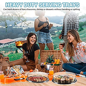12 Pieces Serving Trays with Lid 18 Inch Plastic Party Platters with Lids Heavy Duty Black Round Food Tray Large Stackable Plastic Catering Trays for Serving Appetizers Veggie Takeout Food Picnic