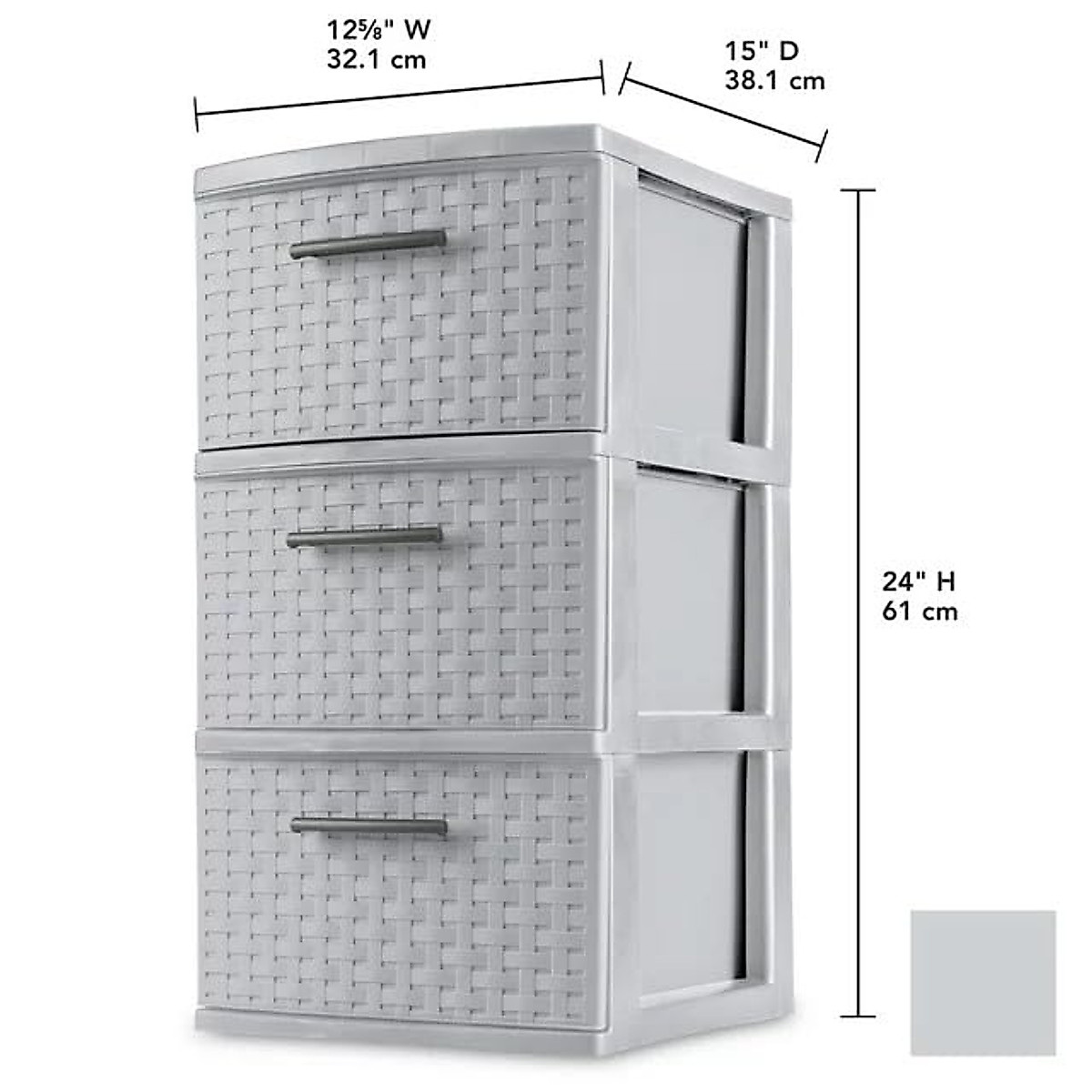 3 Drawer Weave Storage Tower Set of 2, Plastic Decorative Drawers to Organize Clothes in Bedroom with Gray Drawers