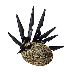 Edge of Belgravia Precision Extended Kitchen Knives 6 Piece Set Non-Stick Stainless Steel Blades (Black)…