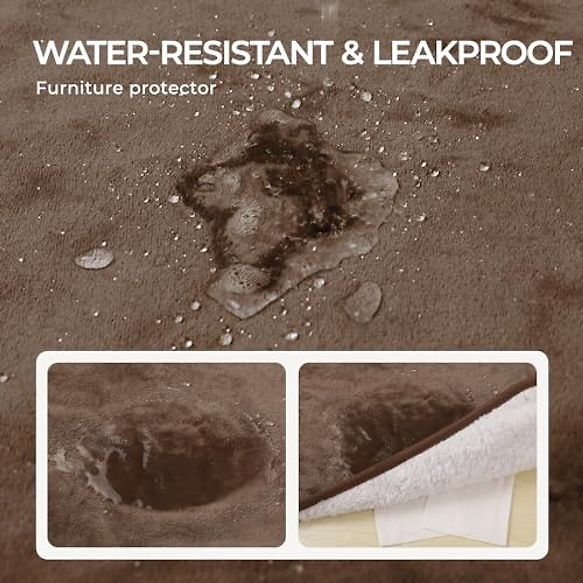 Luciphia Waterproof Blanket for Large Dogs Liquid Proof Furniture Protector Washable Pet Reversible Bed Cover for Couch Soft Sherpa Fleece Cat Blanket Coffee+White X-Large（85" x 57"）