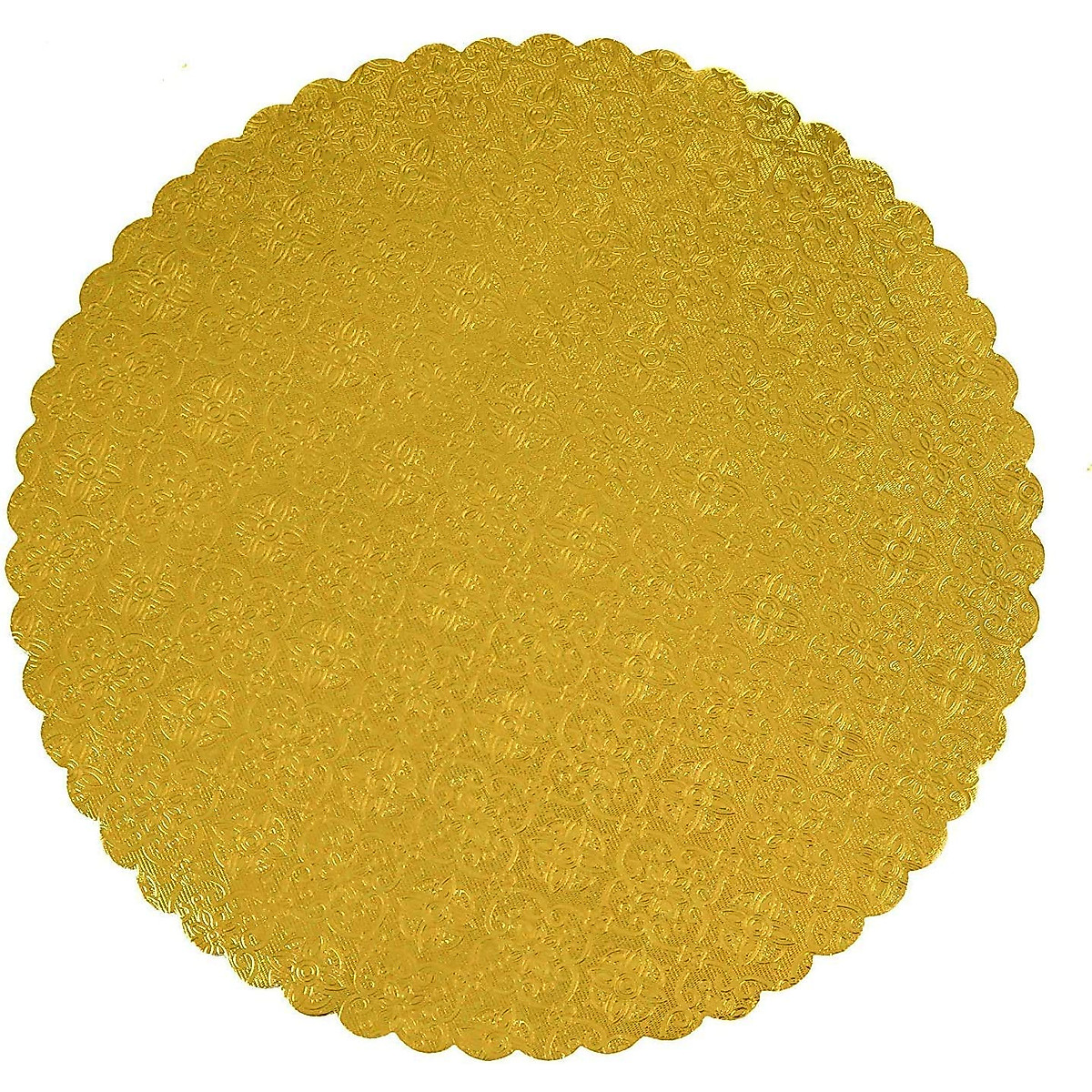 O'Creme Gold-Top Scalloped Round Cake and Pastry Board 3/32 Inch Thick, 14 Inch Diameter - Pack of 10
