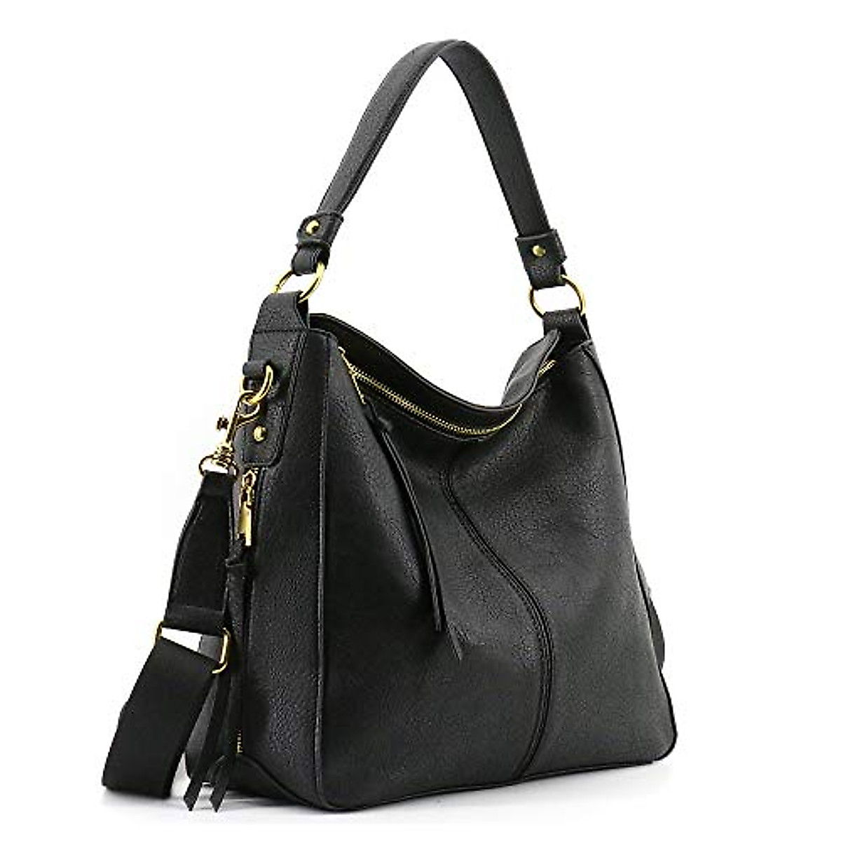 Hobo Bags for Women Roomy Women Handbags Hobo Shoulder Bags Tote PU Leather Purse with Adjustable Shoulder Strap and Tassel(Black)