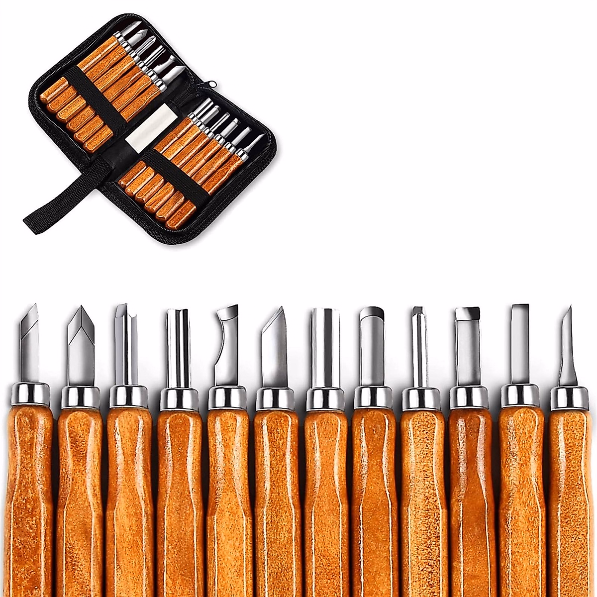 ByoBLu 12pcs/Set Wood Handle Wood Carving Chisel Scalpel Tools Set Cutter Wood Carving Knife Set Hand Tool Kit