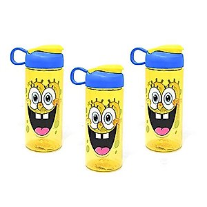 [3-Pack] Nickelodeon Spongebob 16.5oz Kids Sullivan Sports Water Bottle, BPA-free, Yellow/Blue