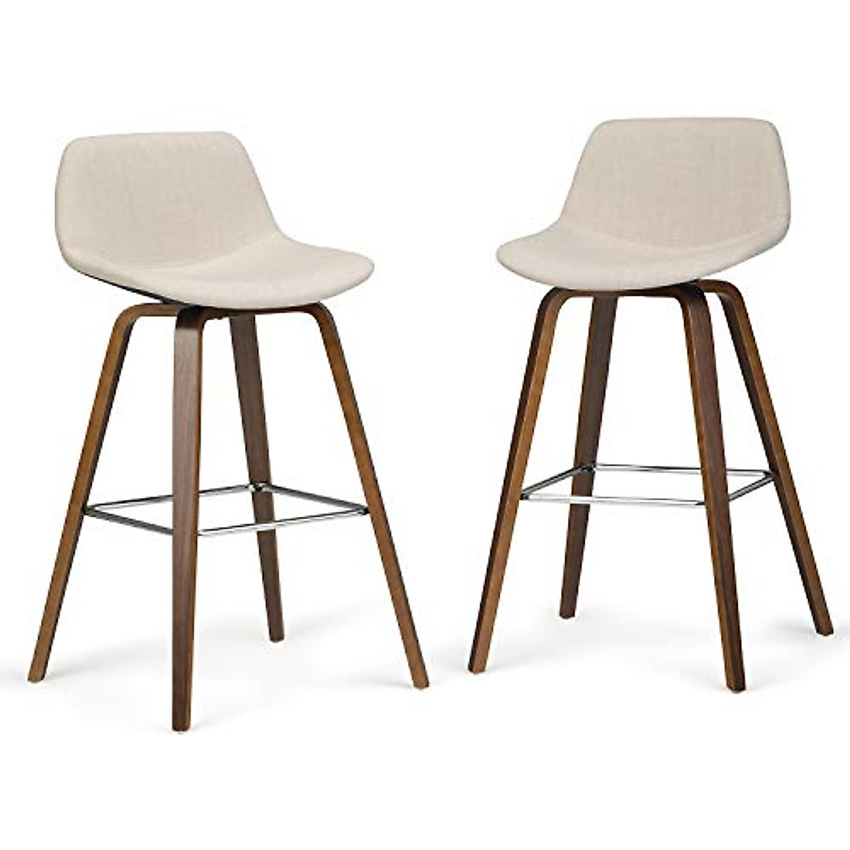 SIMPLIHOME Randolph Mid Century Modern Bentwood Counter Height Stool (Set of 2) in Natural Linen Look Fabric