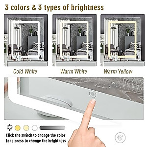 Vanity Desk with LED Light in 3 Colors, Modern Vanity Table with 4 Drawers and 7 Shelves, 3 Lighting Modes Dressing Table with Chair and Sliding Mirror for Bedroom