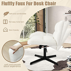 TIMSATIO Criss Cross Chair, Comfy Desk Chair Armless Office Chair No Wheels, Wide Vanity Chair with Back, Height Adjustable Reclining Office Chair Modern Swivel Accent Chair for Home Office (White)