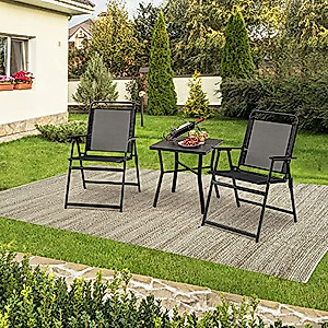 Tangkula Outdoor Folding Chairs Set of 6, Patio Dining Chairs with Breathable Seat & Cozy Armrests, Heavy-Duty Metal Frame, Portable Lawn Chairs for Backyard, Porch, Camping (6, Black)