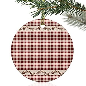 2023 Christmas Ornaments Ceramic Hanging Ornament,Red Gradient Vintage Plaid Western Star Xmas Tree Decorations for Holiday Party Home,Country Farm Berry Floral Christmas Ornament Gift
