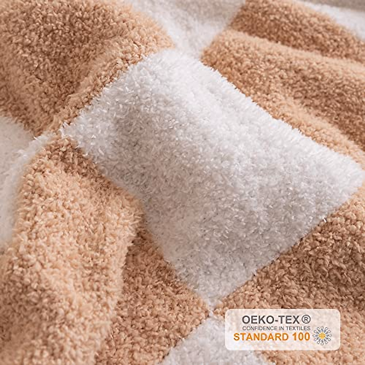 MH MYLUNE HOME Ultra-Soft Checkered Blanket Microfiber Checkerboard Blanket Reversible, Plaid Cozy Fuzzy Chessboard Throw Blanket Plush for Bed Couch Sofa (Khaki, 51"x63")