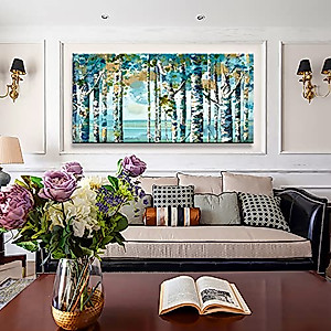 qorvami Wall Art Green White Birch Tree Forest Canvas Wall Art One Panel Landscape Nature Picture Modern Artwork Canvas Prints, 20"x 40" Framed for Home Decor Office Living Room Bedroom Wall Decorations