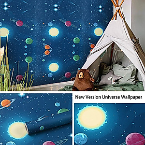 MyFun 11 Yards Solar Planets Wallpaper Peel and Stick, Fantasy Universe Space Design – Removable Contact Wall Paper Decals for Kids' Boy Room, 48.4 Square ft 32.8 Ft X 17.9 inch