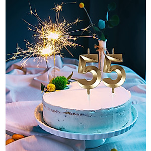 Bailym 55 Birthday Candles,Gold Number 55th Cake Topper for Birthday Decorations Party Decoration