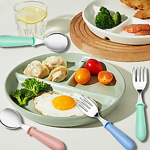 xlehoely 12 Pieces Toddler Utensils,Stainless Steel Baby Forks and Spoons Silverware Set,Kids Silverware Set Children's Cutlery Set with Round Handle,Toddler Flatware Fork Spoon Set,Dishwasher Safe