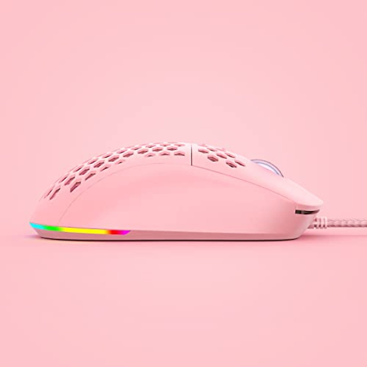 TMKB Falcon M1SE Ultralight Honeycomb Gaming Mouse, High-Precision 12800DPI Optical Sensor, 6 Programmable Buttons, Customizable RGB, Drag-Free Paracord, Ergonomic Wired Gaming Mouse - Matte Pink