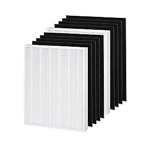 VNAF93 2Pcs 115115 True HEPA Filter A Size 21 Replaces For Winix PlasmaWave 5300-2, C535, C909, P300, 6300-2, 5300, 6300, 9000, 5500, AM90, 5000, 5000B, 9800 Air Purifier With 8Pcs Carbon Pre-Filters