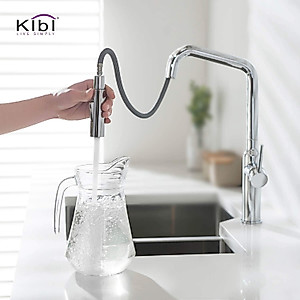 KIBI Macon Single Handle Pull Down Faucet for Kitchen Sink with Soap Dispenser | Solid Brass High Arc Faucet Spout | 360 Degree Swivel Kitchen Faucet with Pull Down Sprayer | Chrome Finish (KKF2007)