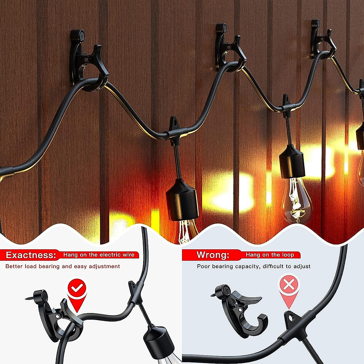 Lewufe Outdoor String Lights Hooks, Screw Hooks for Hanging Christmas Lights, Light Hanger Hooks for Patio Lights, Light Wire and Plants - Black, 20 Pack