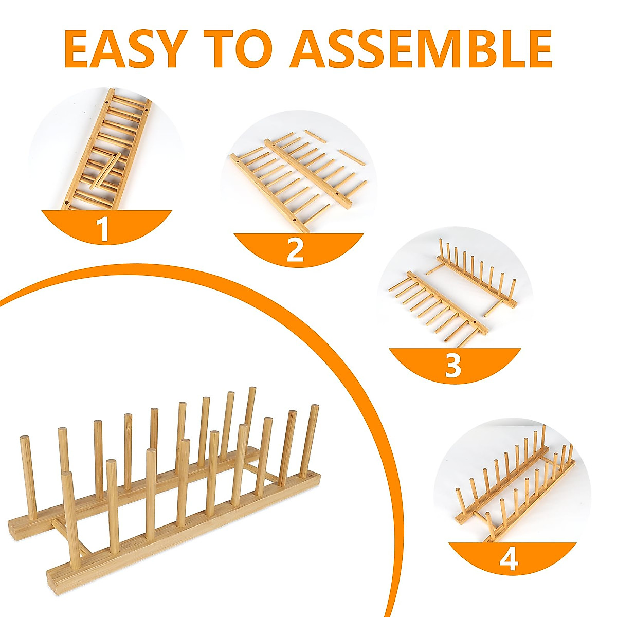 SAMEBUTECO Bamboo Wooden Dish Racks Plate Stand Holder Kitchen Cabinet Organizer 8 Slots Dish, Pots, Lids, Bowls, Cups, and Cutting Boards and Books Vertical Drainer