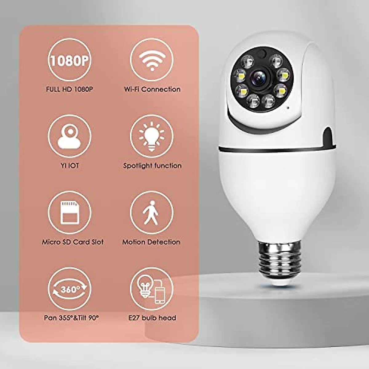 KOWVOWZ 2PCS 2.4GHz & 5GHz Wireless WiFi Light Bulb1080P Security Camera Wireless Outdoor, 360° Indoor Light Socket Security Cameras for Home Security with 2-Way Audio, Smart Motion Detection (2PCS)
