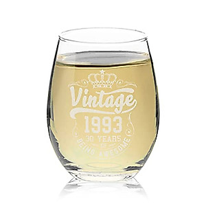 Veracco Crown Vintage 1993 30 Years Of Being Awesome Stemless Wine Glass 30th Birthday Gift For Him Her Dirty Thirty