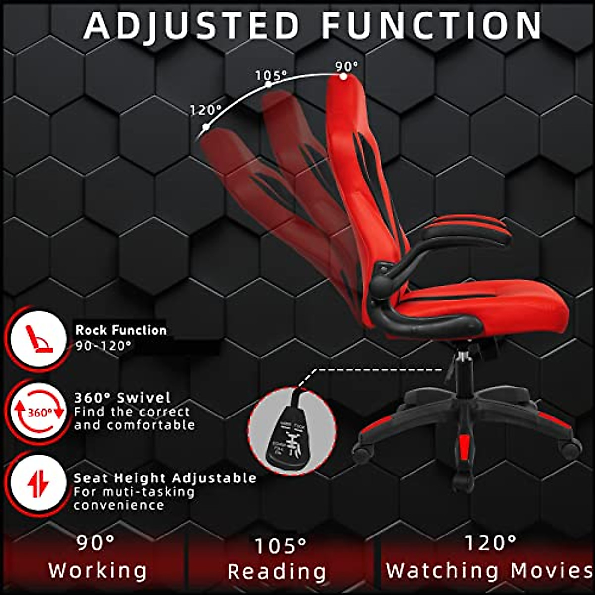 SeekFancy Gaming Chair Set of 4, Computer Gaming Chair Video Game Chairs for Teens Adults, Ergonomic Gaming Chair High Back Cheap Computer Office Chair, Red Silla PC Gamer Chair with Lumbar Support