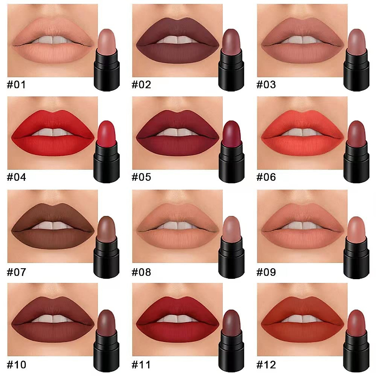 12Pcs Capsule Pills Lipstick Mini Lip Stick Packs Matte Lipstick Set for Women,3 Strawberry Mint Apple Flavor Lip Balm, 3 Changing Color Jelly Magic Lipstick, 3 Matte Lipstick, 3 Metallic Lipstick, Long-Lasting Wear Non-Stick Cup Not Fade Waterproof Lipst