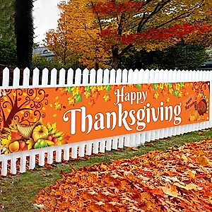 KatchOn, Happy Thanksgiving Yard Banner - Xtralarge, 120x20 Inch | Thanksgiving Banner Outdoor, Thanksgiving Outdoor Decorations | Thanksgiving Yard Signs Backdrop for Thanksgiving Yard Decorations