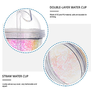 Tumbler Cup Water Bottles with Straw Dome Cups Reusable Cat Ear Bottle Double Walled Cup Water Cup Fashion Portable Glitter Straw Cup Sequin Cup Insulated Travel Coffee Mug Clear Water Bottles