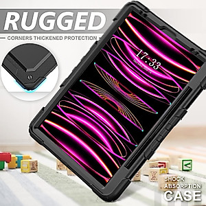 CASZONE Case for iPad Pro 12.9 Case 2022/2021/2020,iPad Pro 12.9 6th/5th/4th Generation Case with Pencil Holder Charger,360ｰRotating Stand,Screen Protector,Hand/Shoulder Strap,Heavy Duty