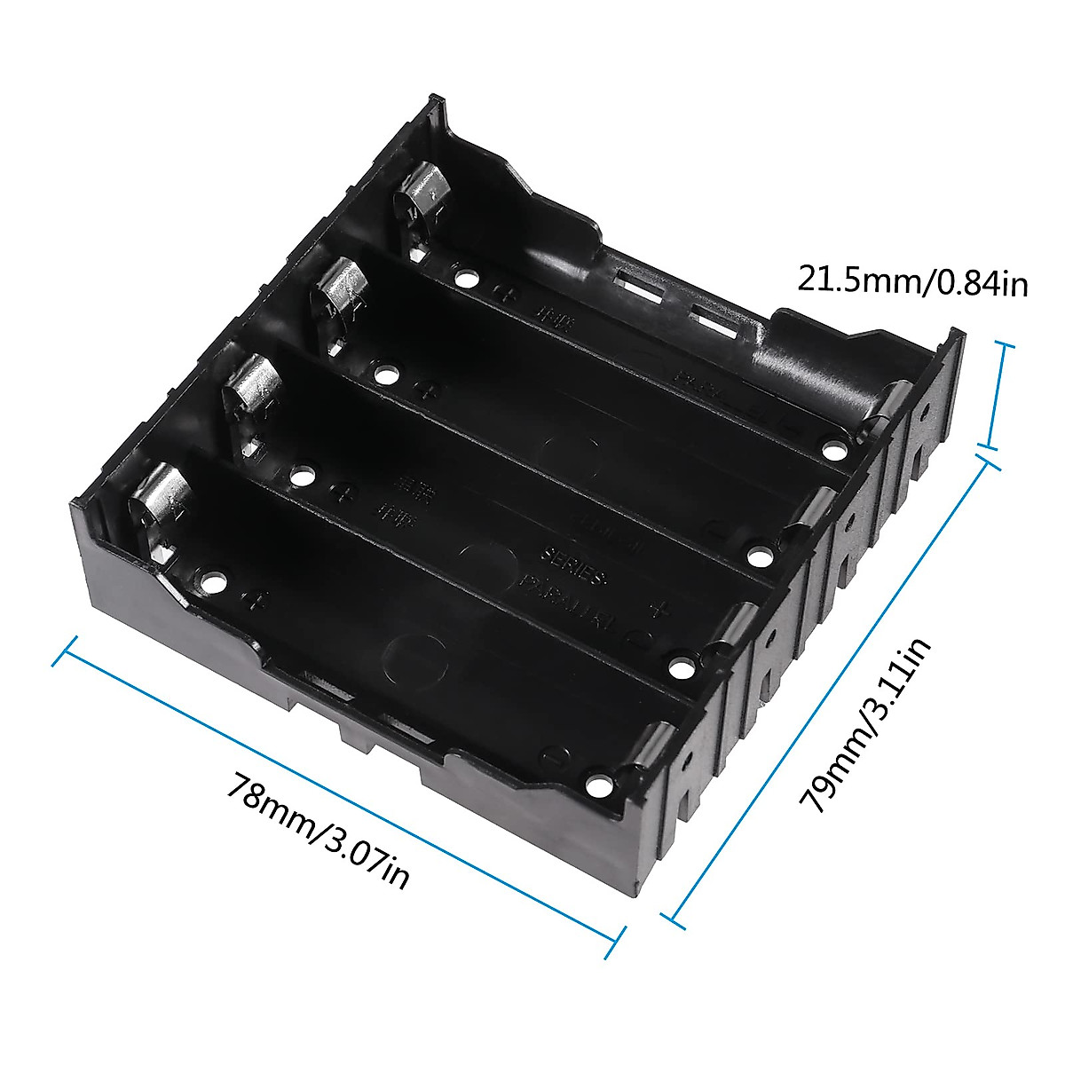 Coliao 6pcs 18650 Battery Case Holder 4 Slots X 3.7V 18650 Battery Storage Box, in Parallel Black Plastic Batteries Clip Box with Pin for DIY Parallel or Series Circuit PCB Projects