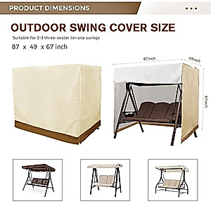 Quekehis Outdoor Swing Cover Waterproof 3 Seater Hammock Cover Patio Swing Chair Cover Garden Glider Cover Porch Swing Cover for Outdoor Furniture All Weather Protection Beige