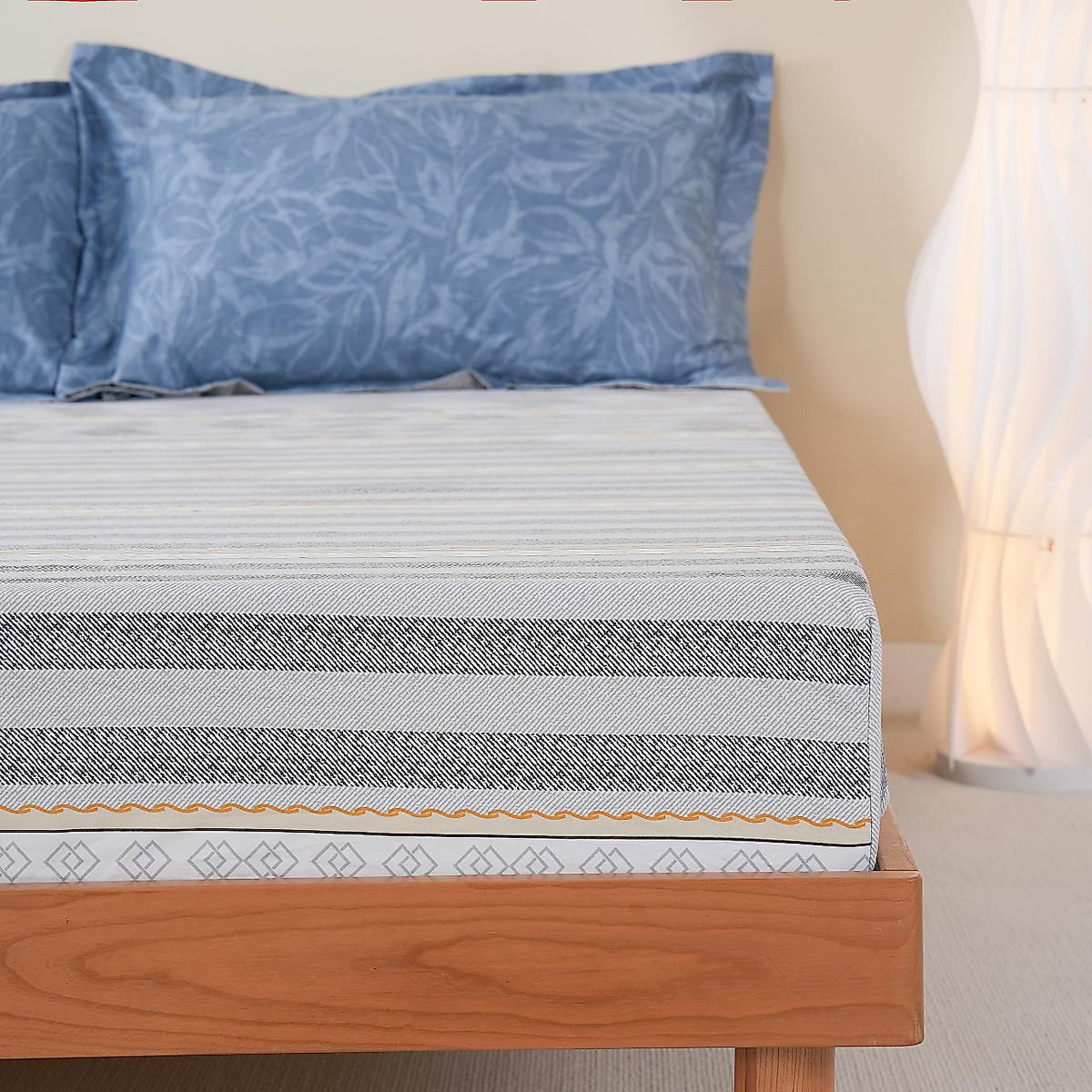 ANUKA King Size Bed Comforter Set with Sheets, Pure Cotton Duvet Cover Set, Sheet with 2 Pillow Cases, 4 Pieces Bedsheets, Navy Blue U.S Standard King Size