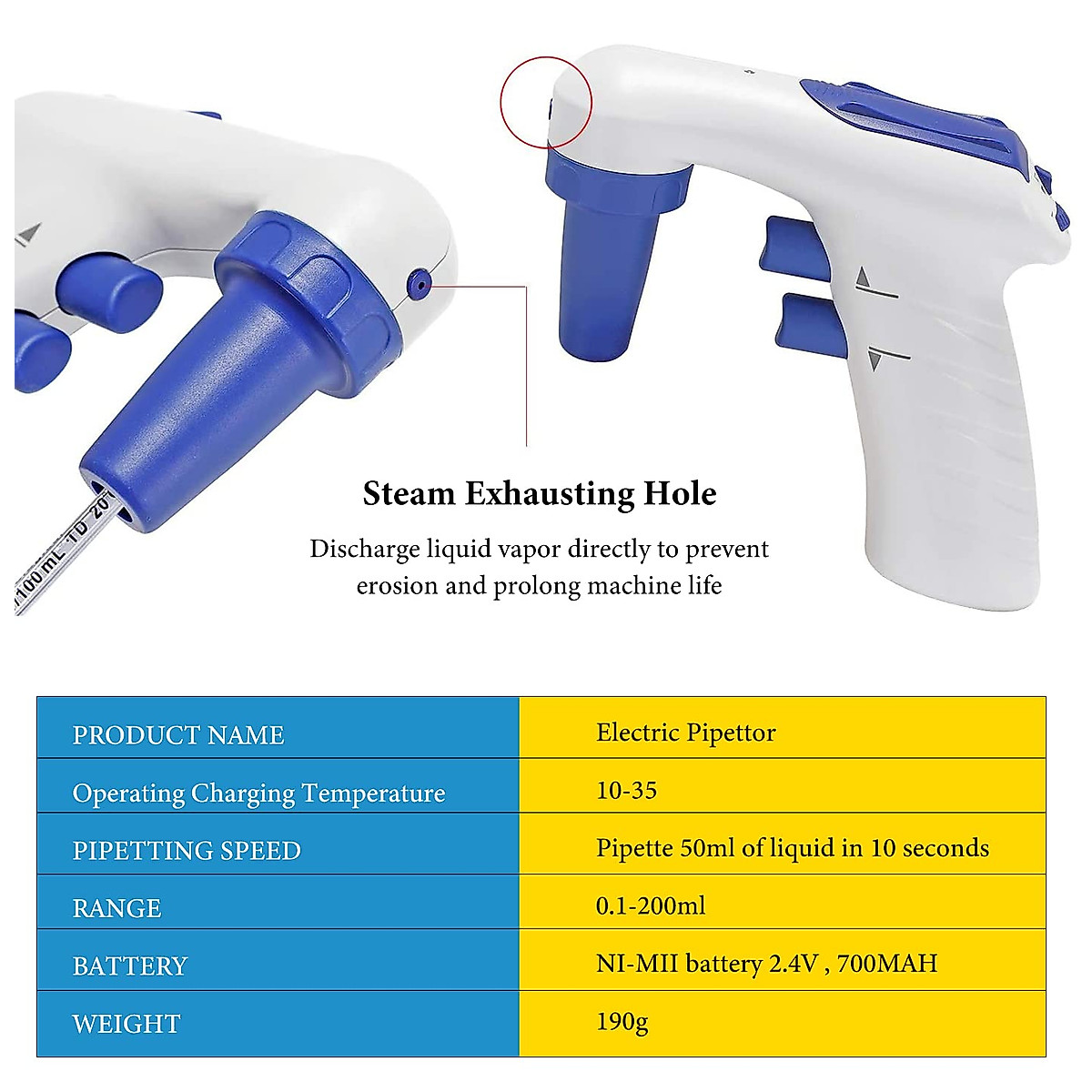 CGOLDENWALL Electric Pipettor Large Volume Automatic Motorized Pipette Filler Portable Pipette Controller for Biology Chemical Lab Speed Adjustable High Accuracy 0.1-200ML