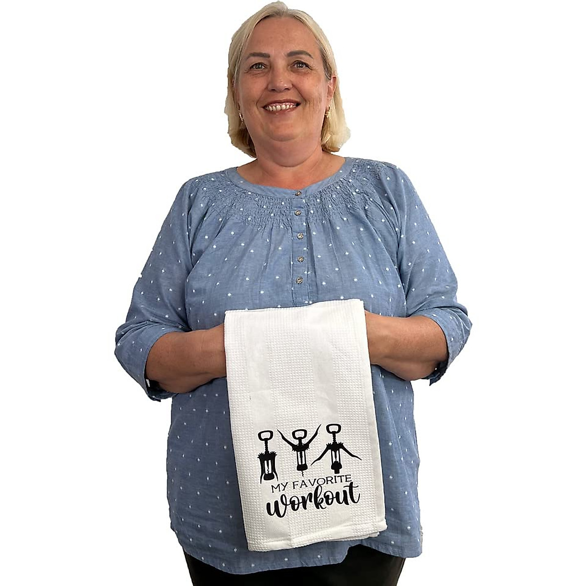 PLACE4PRINT Handmade Funny Kitchen Towel – My favorite workout, 16x28 Inch Perfect for Housewarming-Christmas-Birthday Gift | 100% premium cotton