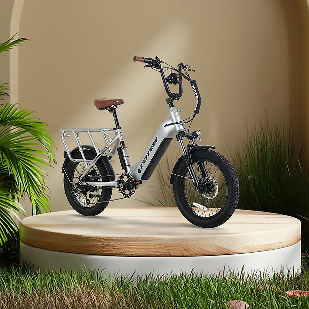 Totem Electric Bike Commuter Cargo-750W Motor Adult Electric Bicycles, 20"×3.0" Fat Tire Cargo Ebike with 48V 15Ah Removable Lithium Battery,Mechanical Locking Suspension Fork-Silver