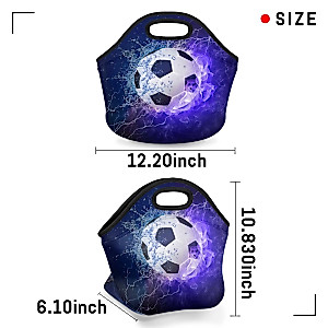 Insulated Neoprene Lunch Bag for Women Men Kids Purple Soccer Ball Sport Football Lunch Box Reusable Small Lunch Tote Bag Cooler Bag for School Work Picnic