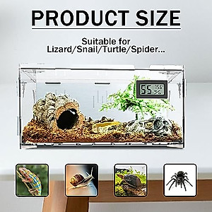 Reptile Terrariums, with Temperature Hygrometer, 11.8"x7.9"x5.9" Acrylic Reptile Breeding Box Terrarium Cage Tank for Small Reptile Insect Home Office